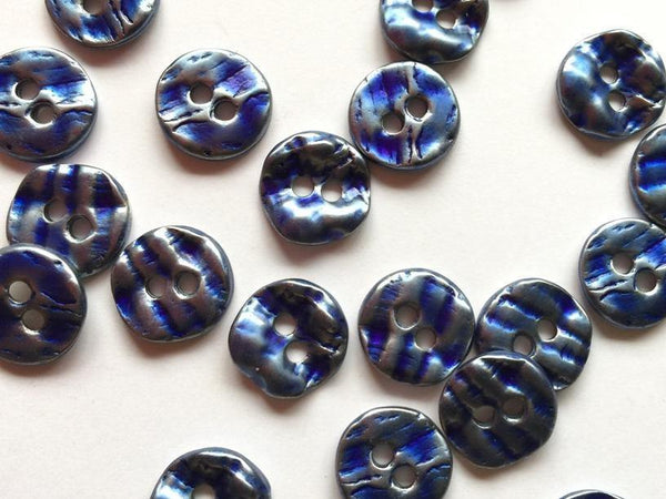 Blue Metal Undulating Abalone Shell 12mm (½") Buttons, Silver Back ...